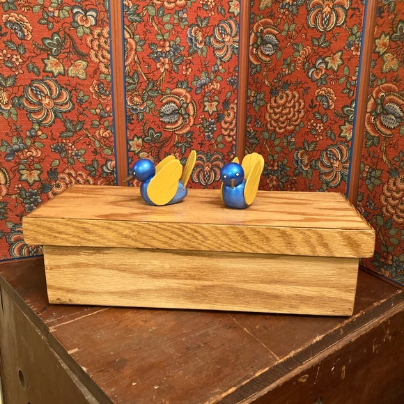 Accents | Adorable Multicompartment Wood Box With Two Delightful Blue ...